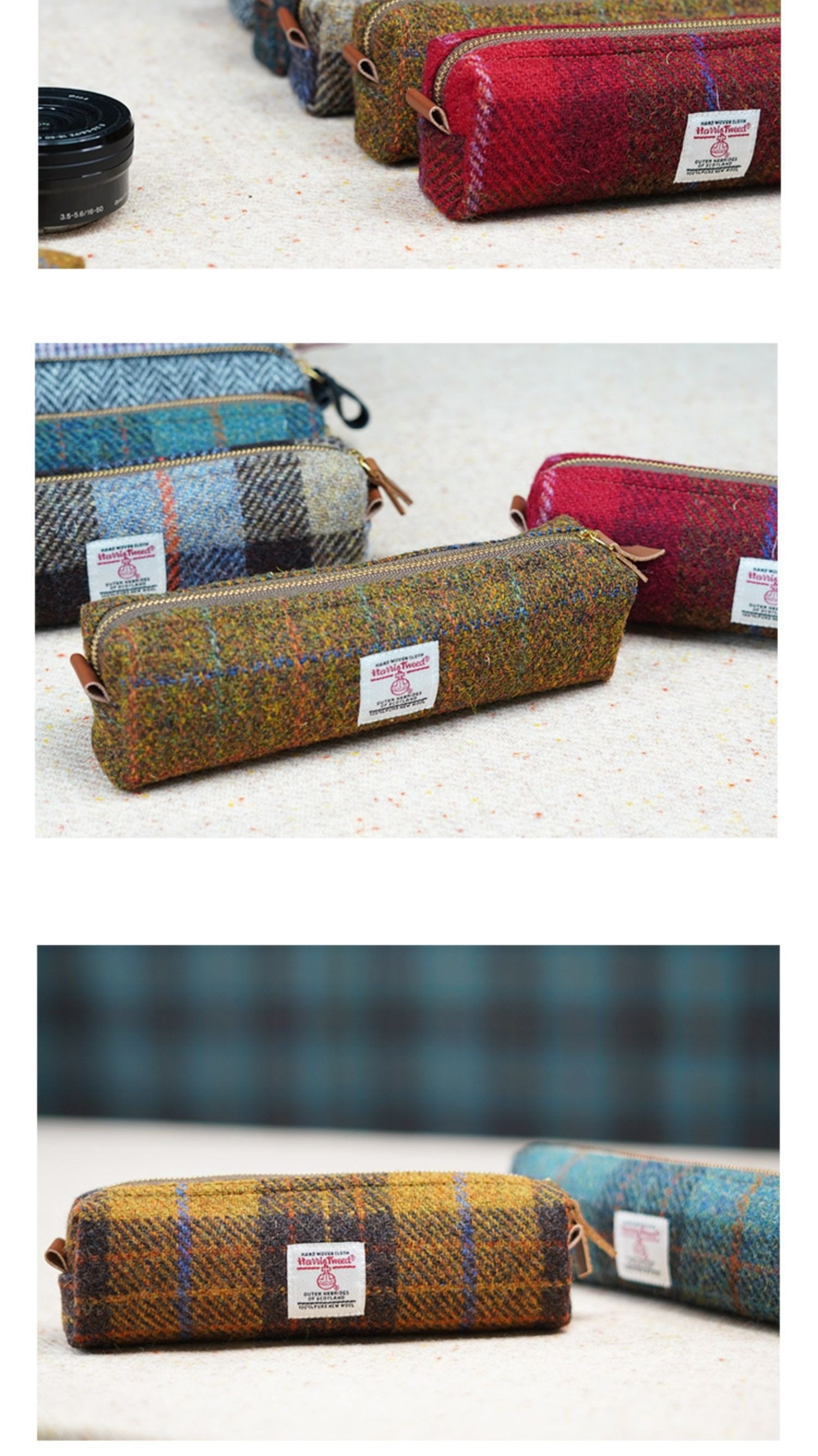 Wool Tweed Pencil Case Retro Fabric Zipper Pouch Large Capacity Pen ...