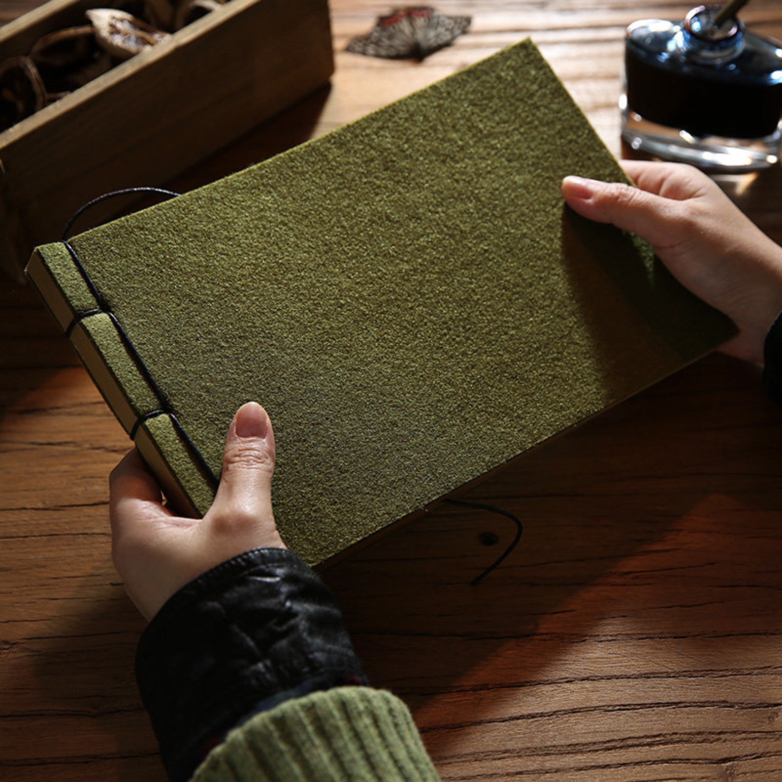 Army Green Felt Retro Thread-bound Book Journal Sketch Book | Etsy