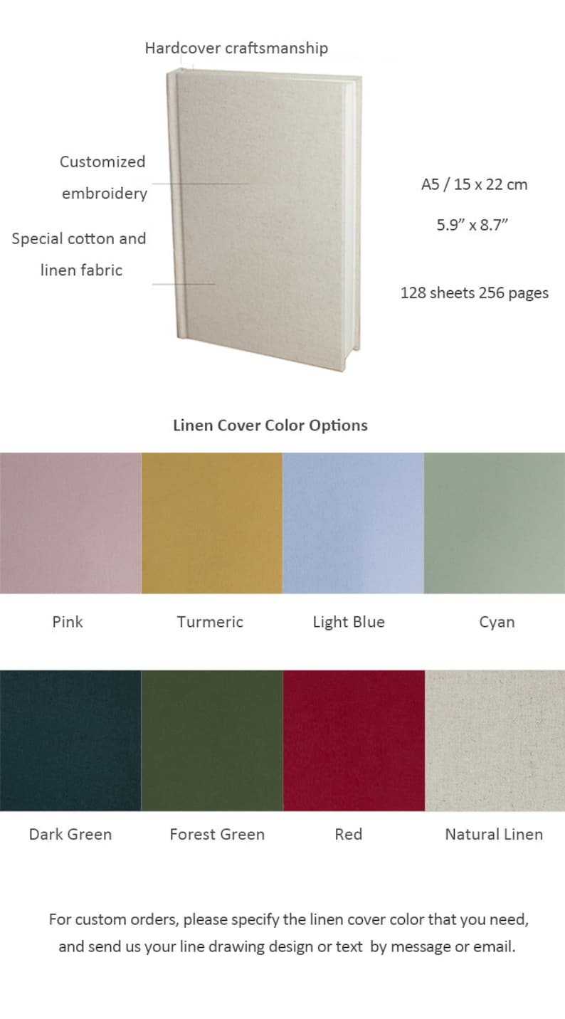 Personalized Embroidery Linen Notebook Journal Hard Cover | Etsy