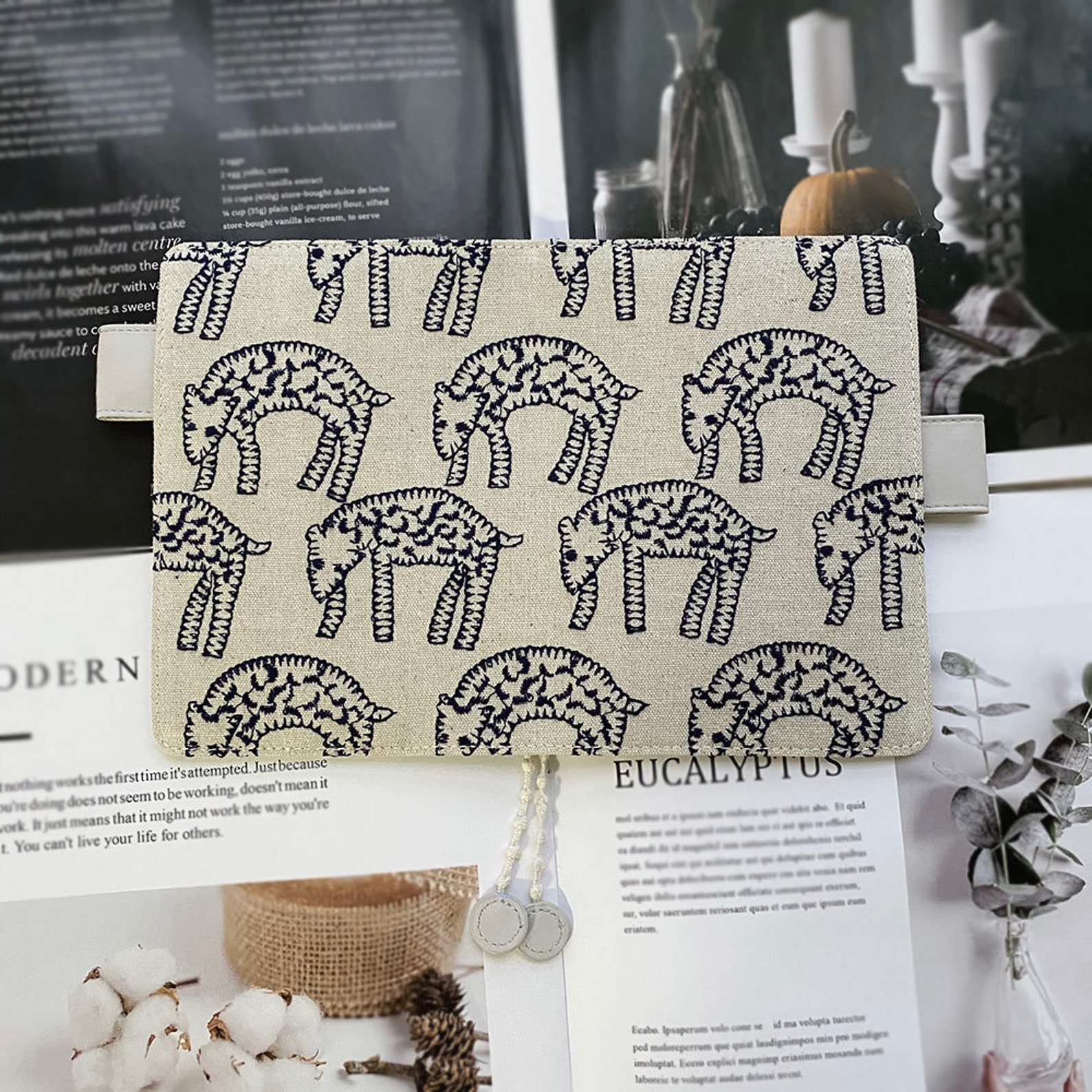 Cute Sheep Embroidery Notebook Cover Handmade Book Sleeve for A5 A6 B6 ...