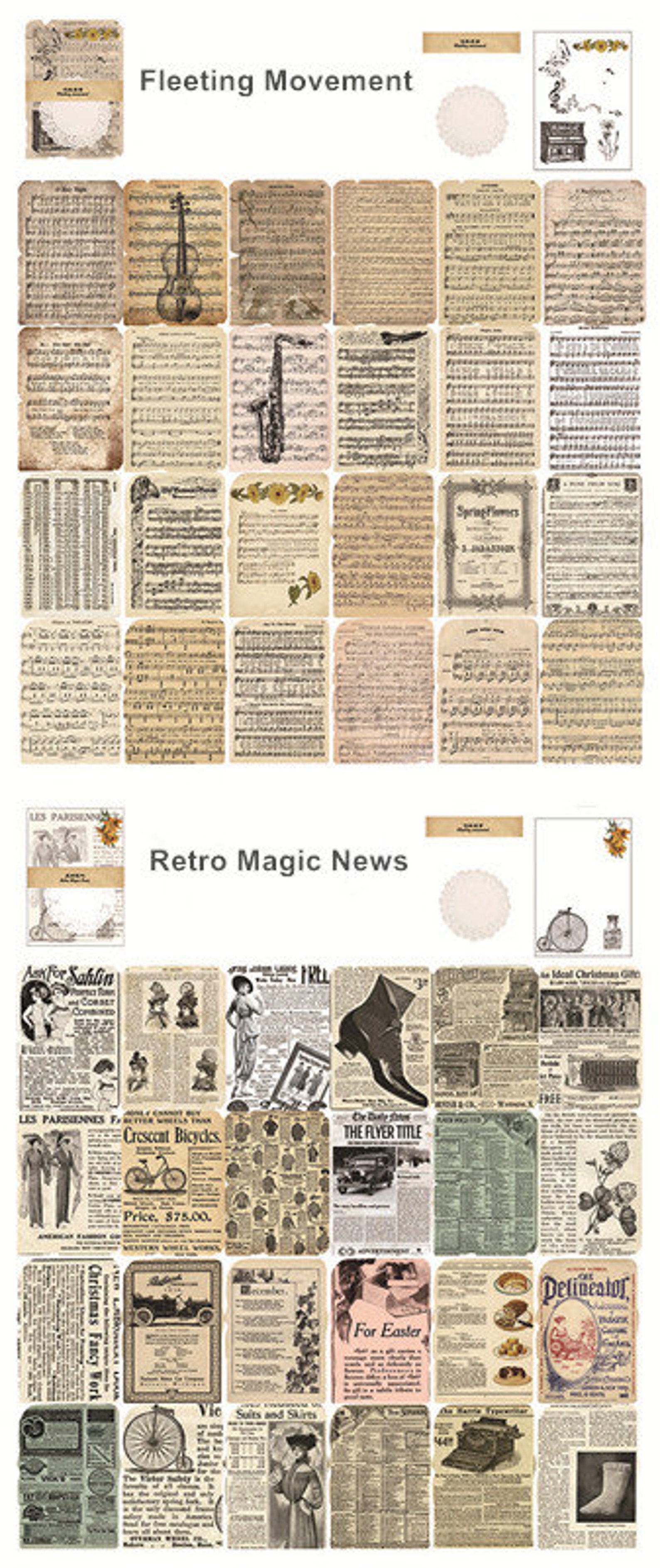 Retro Material Combination Pack Creative Junk Journaling Supplies Music ...