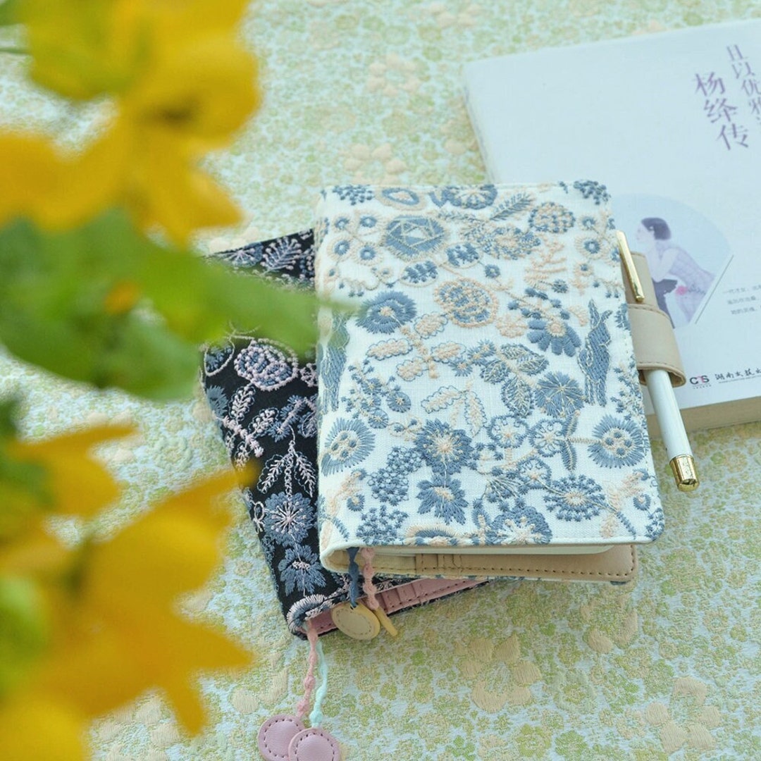 Embroidered Floral Notebook Cover Flower Blossom Handmade Fabric ...