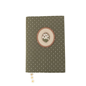 Daisy Embroidered Notebook Cover Raindrop Grid Handmade Fabric Journal ...