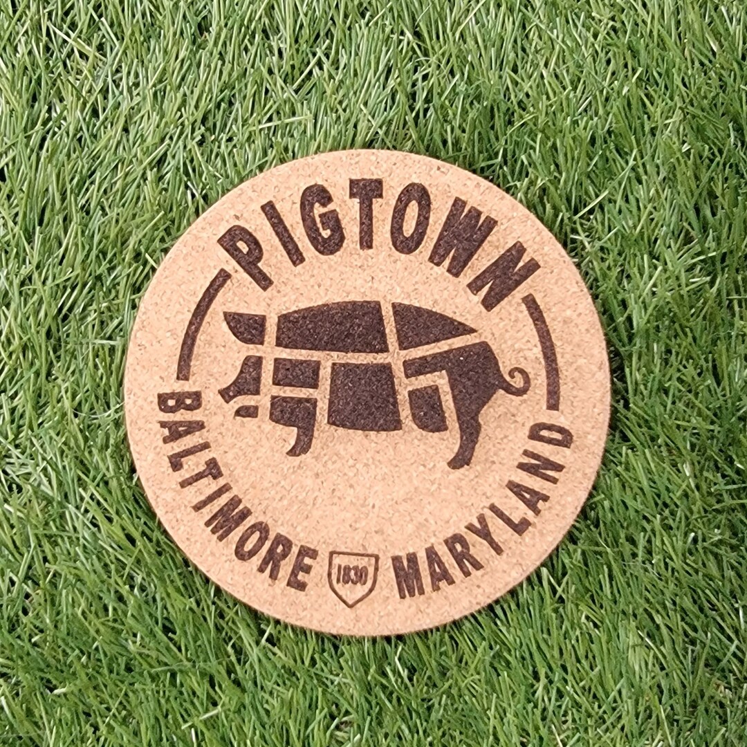 Pigtown Baltimore Maryland Cork Coasters, Laser Engraved, Custom, Man ...