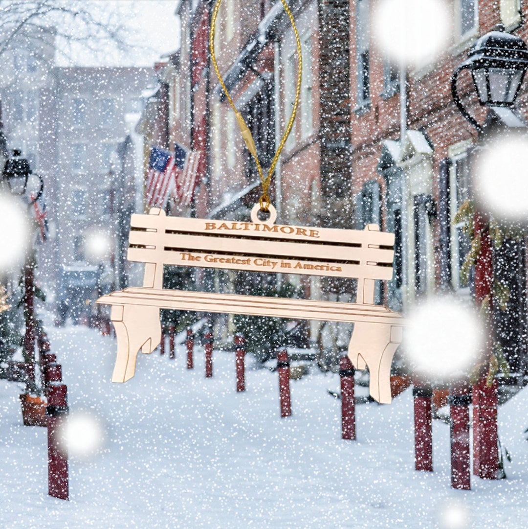 Baltimore Bench Christmas Ornament - Laser Cut Wood, Rustic Holiday ...