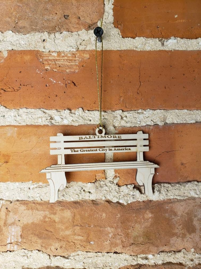 Baltimore Bench Christmas Ornament - Laser Cut Wood, Rustic Holiday ...