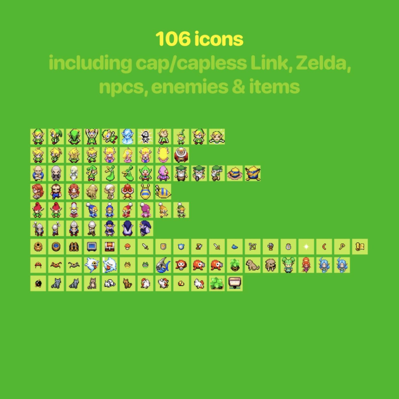 Zelda Minish Cap iPhone Icon Pack: Pixel Game Ios Theme (digital ...