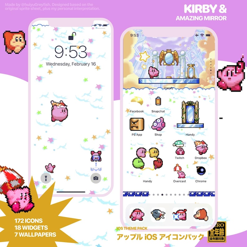 Kirby iPhone Icon Pack: Pixel Game Theme, Wallpapers & Widgets (digital ...