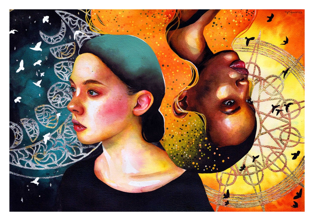 Sun and Moon - Original Mixed Media With Metal Gilding - Rhianna Catt ...