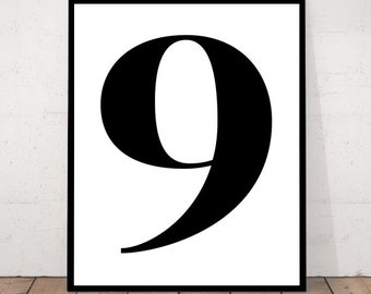 Number 9 Sign Number Prints PRINTABLE Art Black and White - Etsy