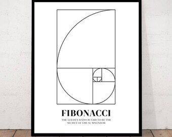 Fibonacci Spiral Wall Art Poster, Mathematics Fibonacci Numbers ...