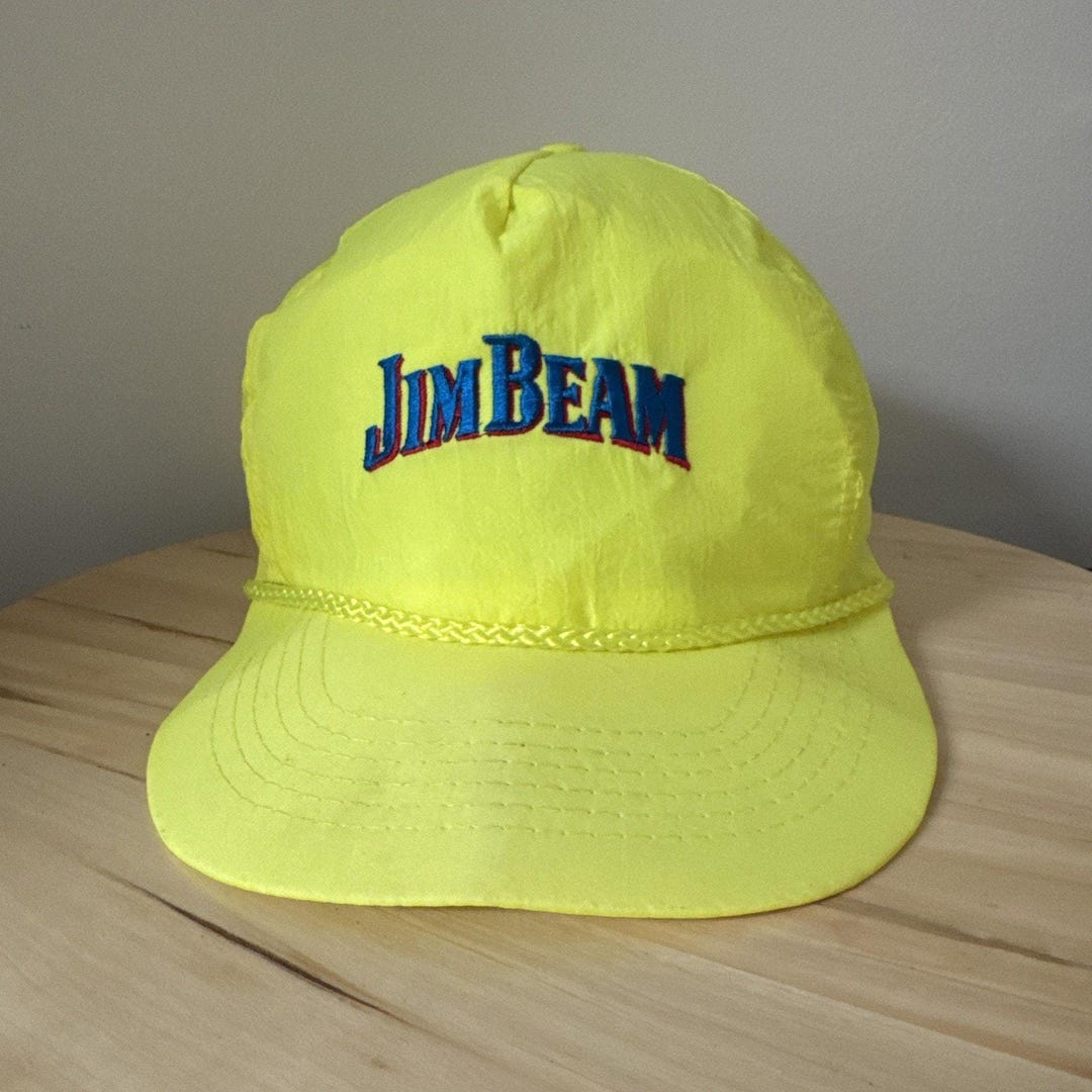 Vintage Jim Beam Hat Snapback Nylon Cap Neon Green Rope Trucker Whiskey ...