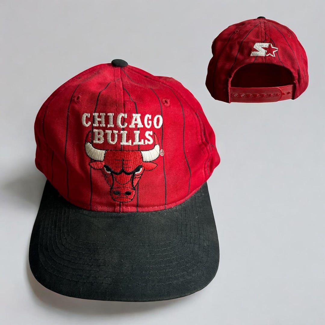Vintage Chicago Bulls Pinstripe Snapback Hat NBA Basketball 90s Red ...