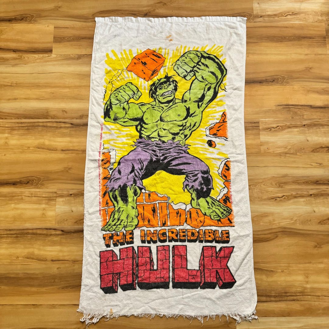 Vintage 1980 Marvel the Incredible Hulk Beach Towel 50"x28" Printed in ...