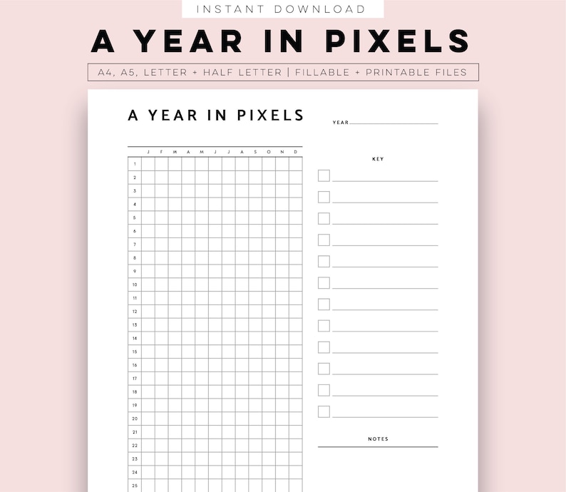 A Year in Pixels Printable Yearly Mood Tracker, Year in Pixels Planner ...