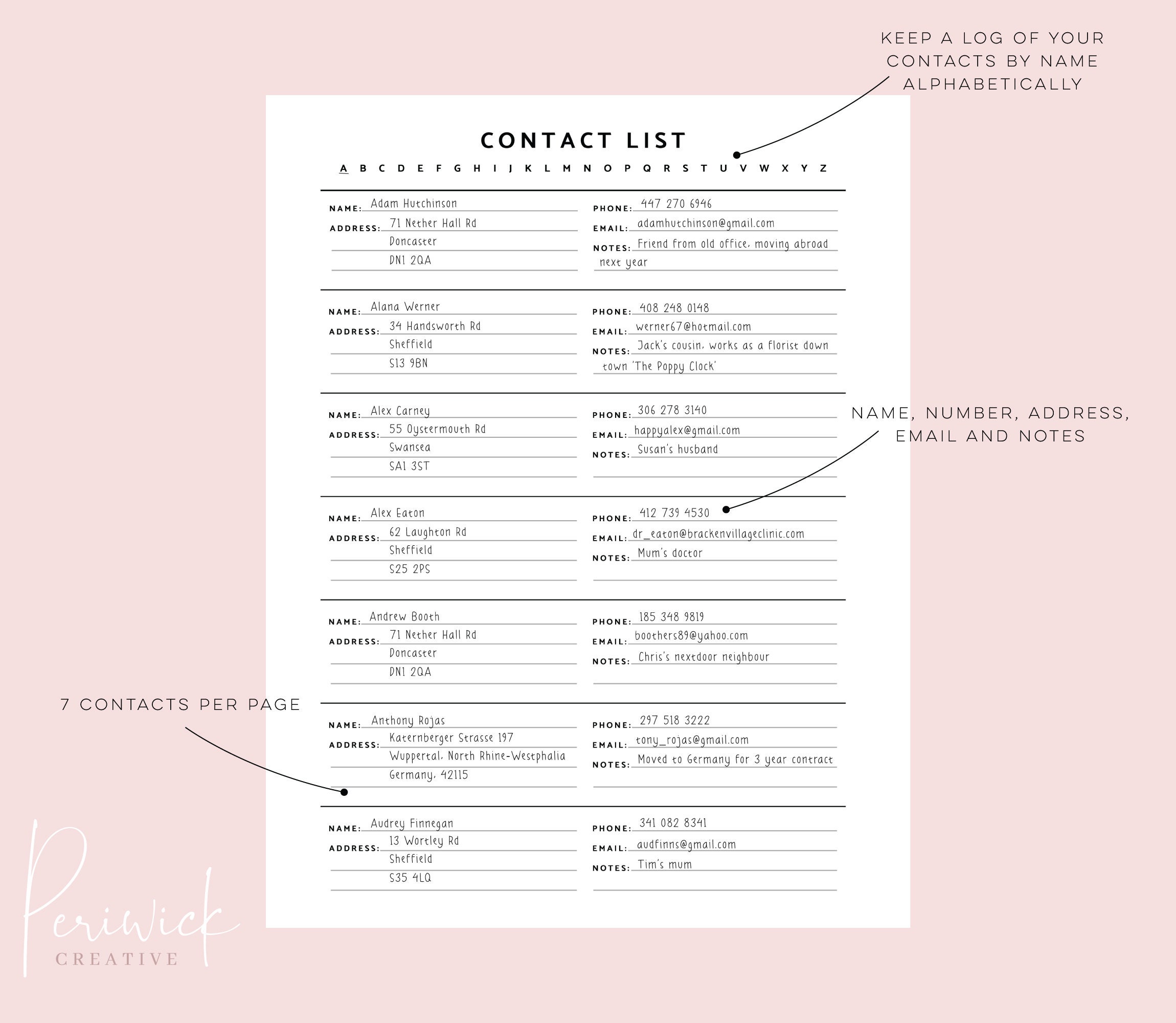 Contact List Tracker Printable, Contact List Organiser Planner Inserts ...