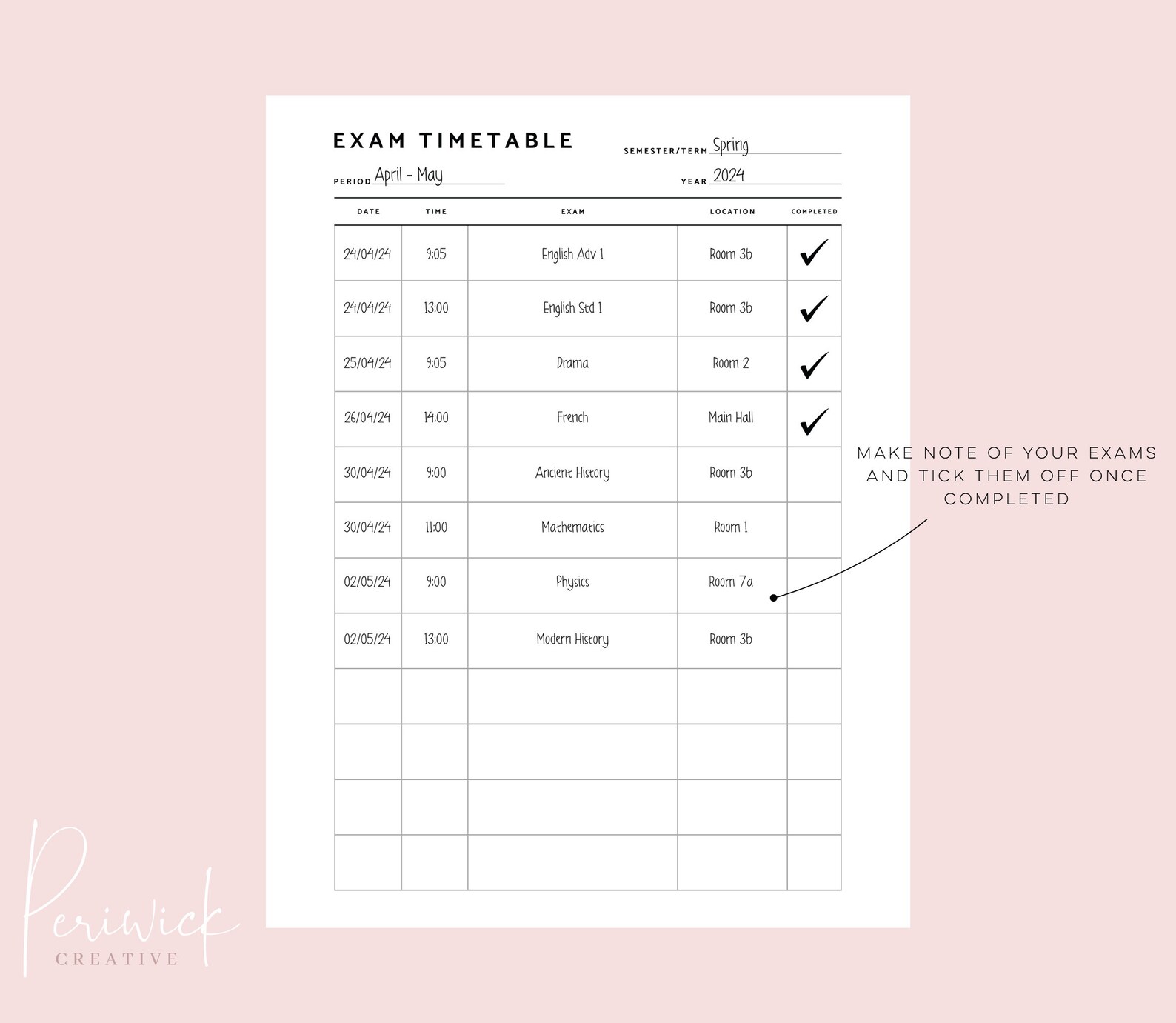 Exam Timetable Printable, Exam Planner Inserts A5 A4 Half-letter ...
