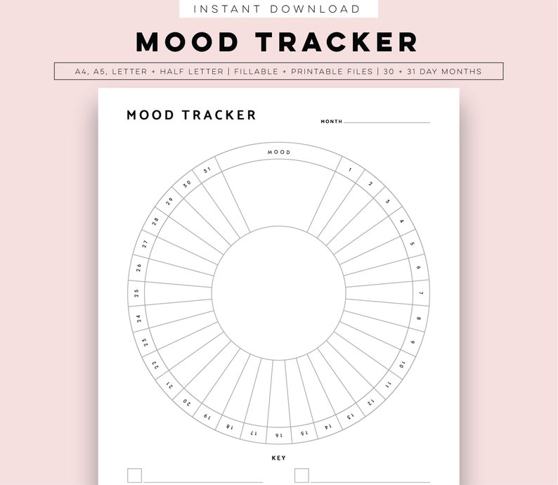 Circle Mood Tracker Printable, Monthly Mood Tracker Organiser Planner Inserts A5, A4, Half ...