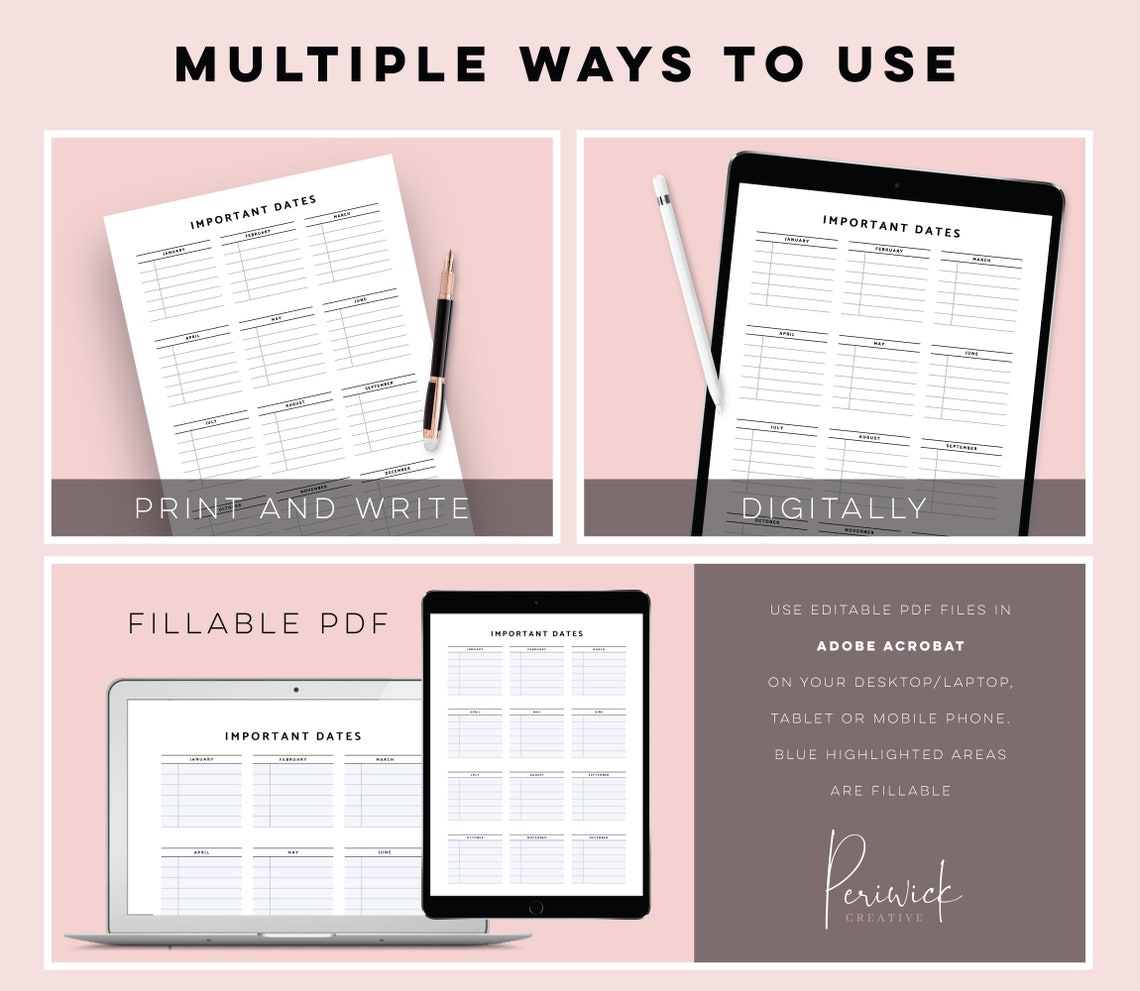 Important Dates Tracker Printable, Date Organiser Planner Inserts A5 ...