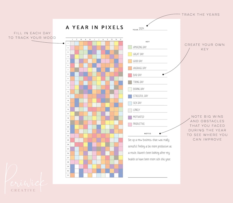 A Year in Pixels Printable Yearly Mood Tracker, Year in Pixels Planner ...