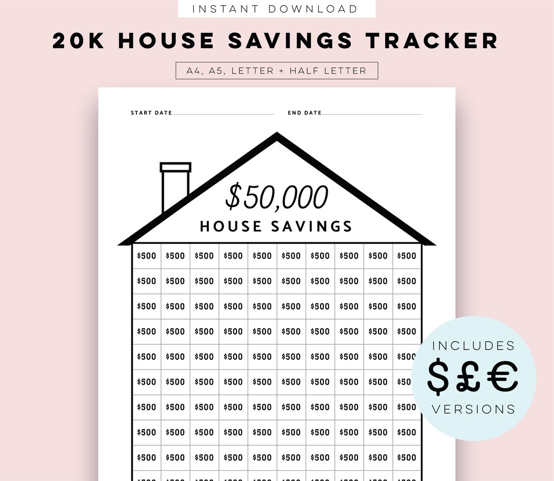 50K House Savings Tracker Printable, Home Savings Tracker Planner ...