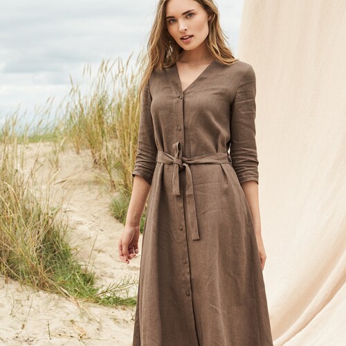Linen Button Down Dress SANTANA Long Linen Dress Linen - Etsy
