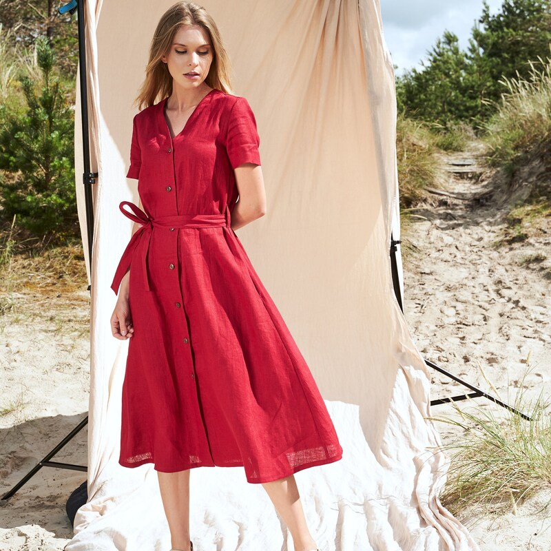 Red Linen Dress - Etsy