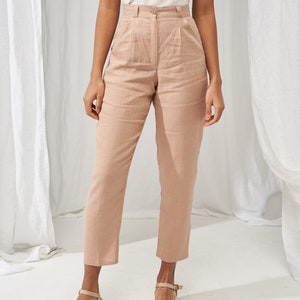 High Waisted Linen Pants GINGER: Tapered Ankle Trousers - Etsy