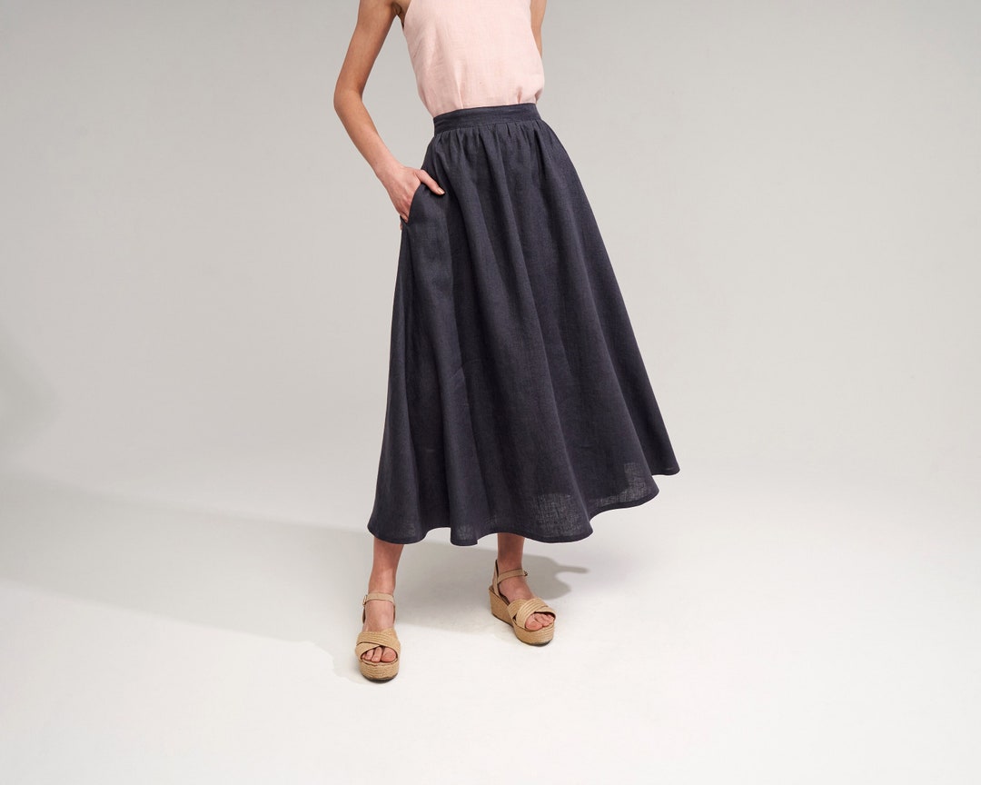 Jupe en lin SHAY, jupe en lin Maxi, jupe en lin avec poches, jupe maxi ...