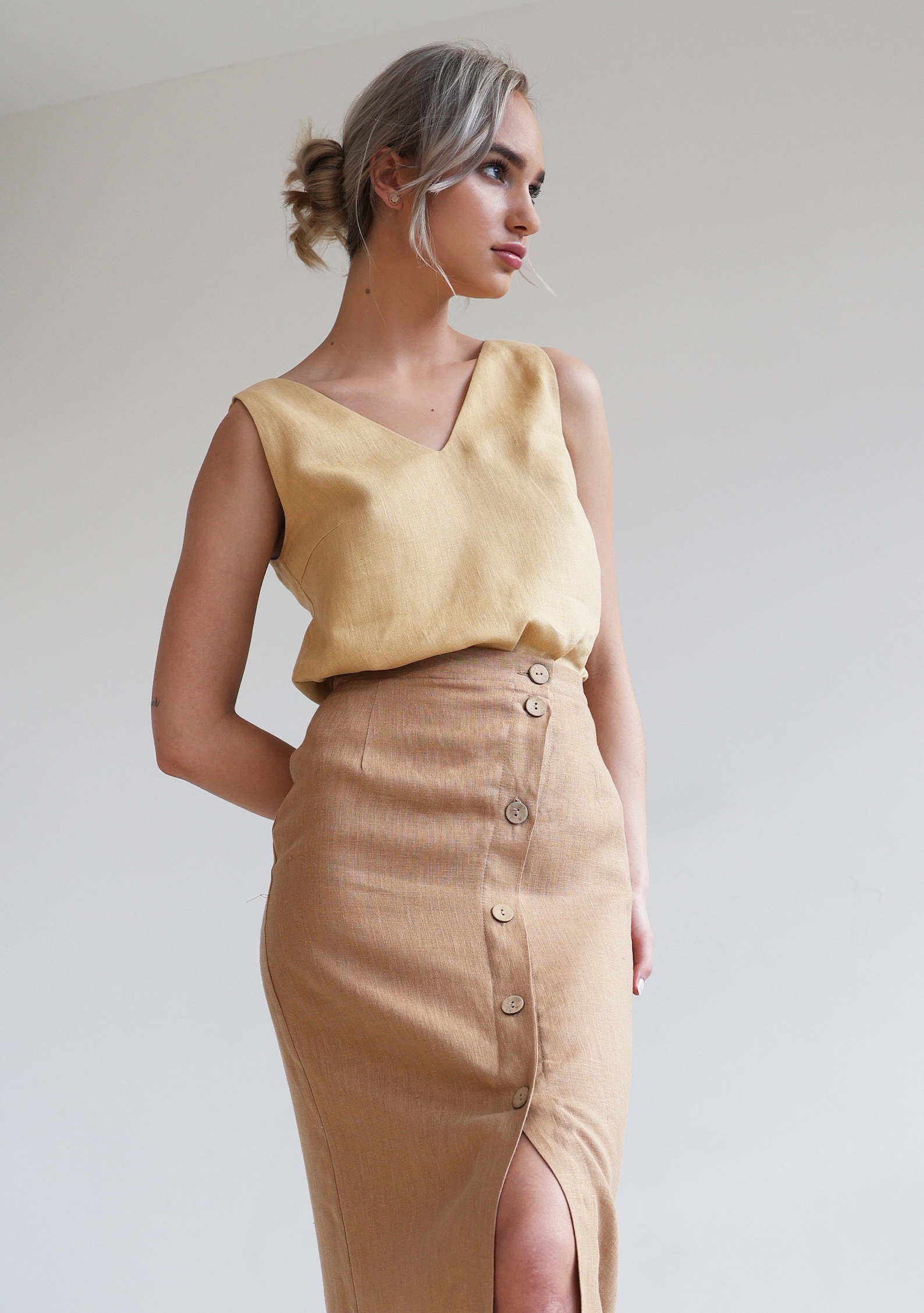 V Neck Linen Top CARRIE, Sleeveless Summer Blouse, Linen Tank Top ...