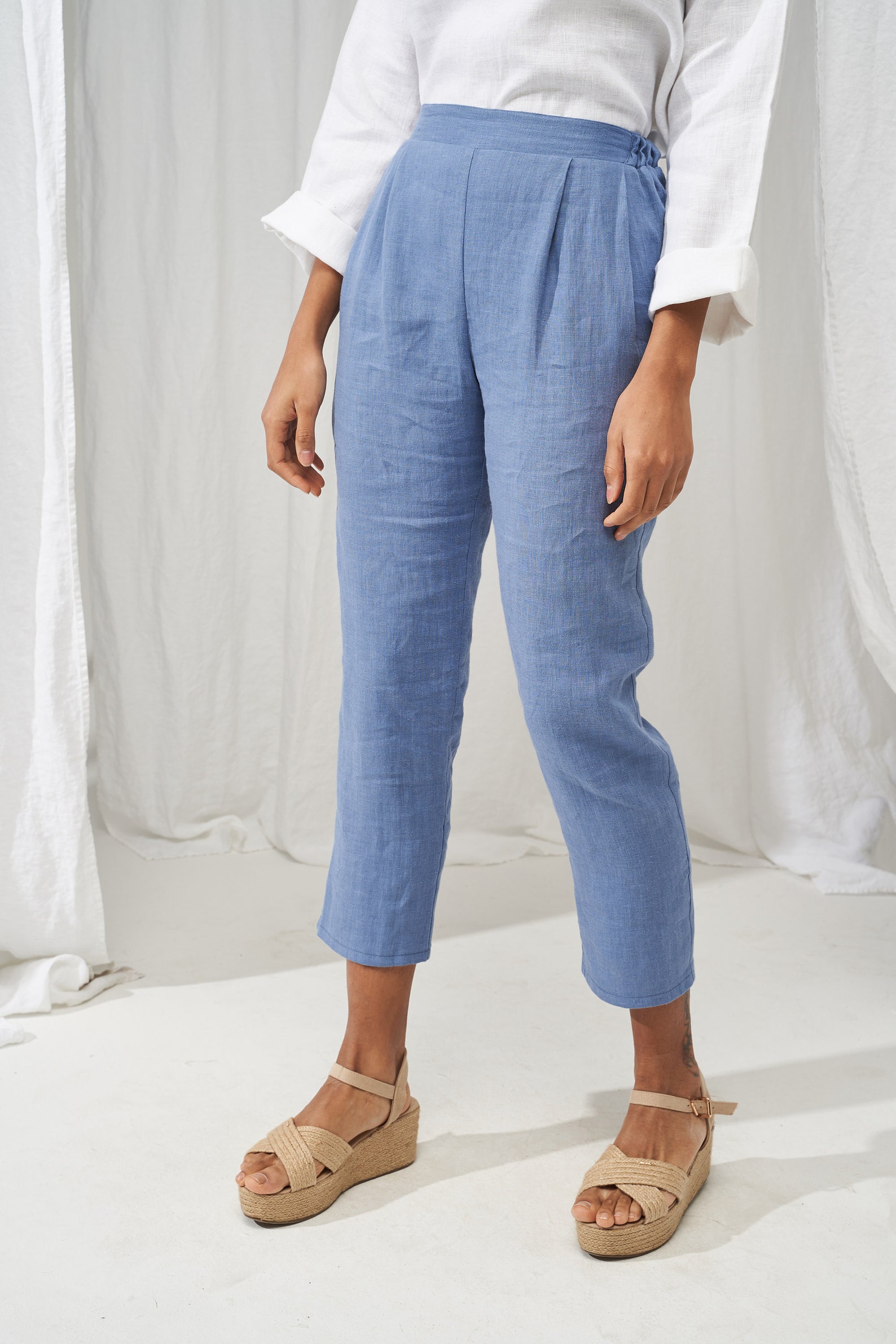 Elastic Waist Linen Pants LETICIA Tapered Linen Pants for - Etsy