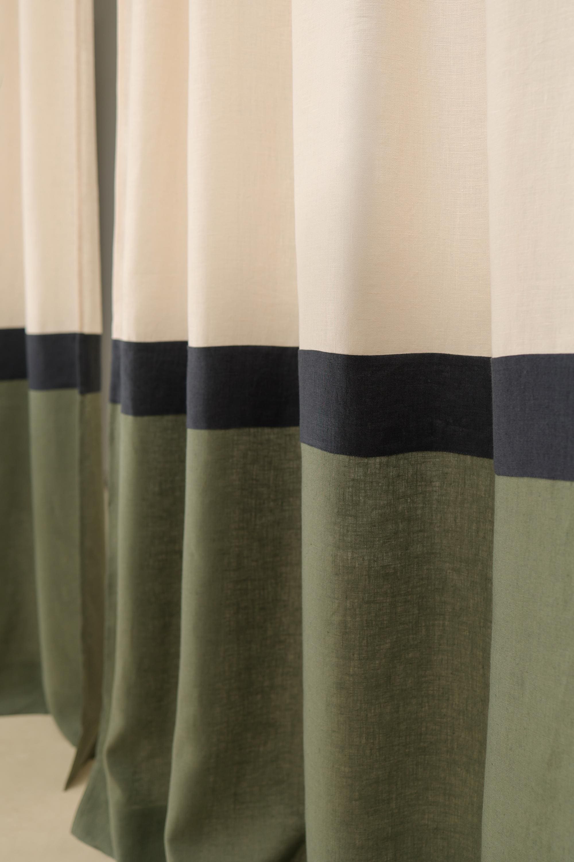 Set of 2 Linen Color Block Curtain Panels, Multifunctional Heading ...