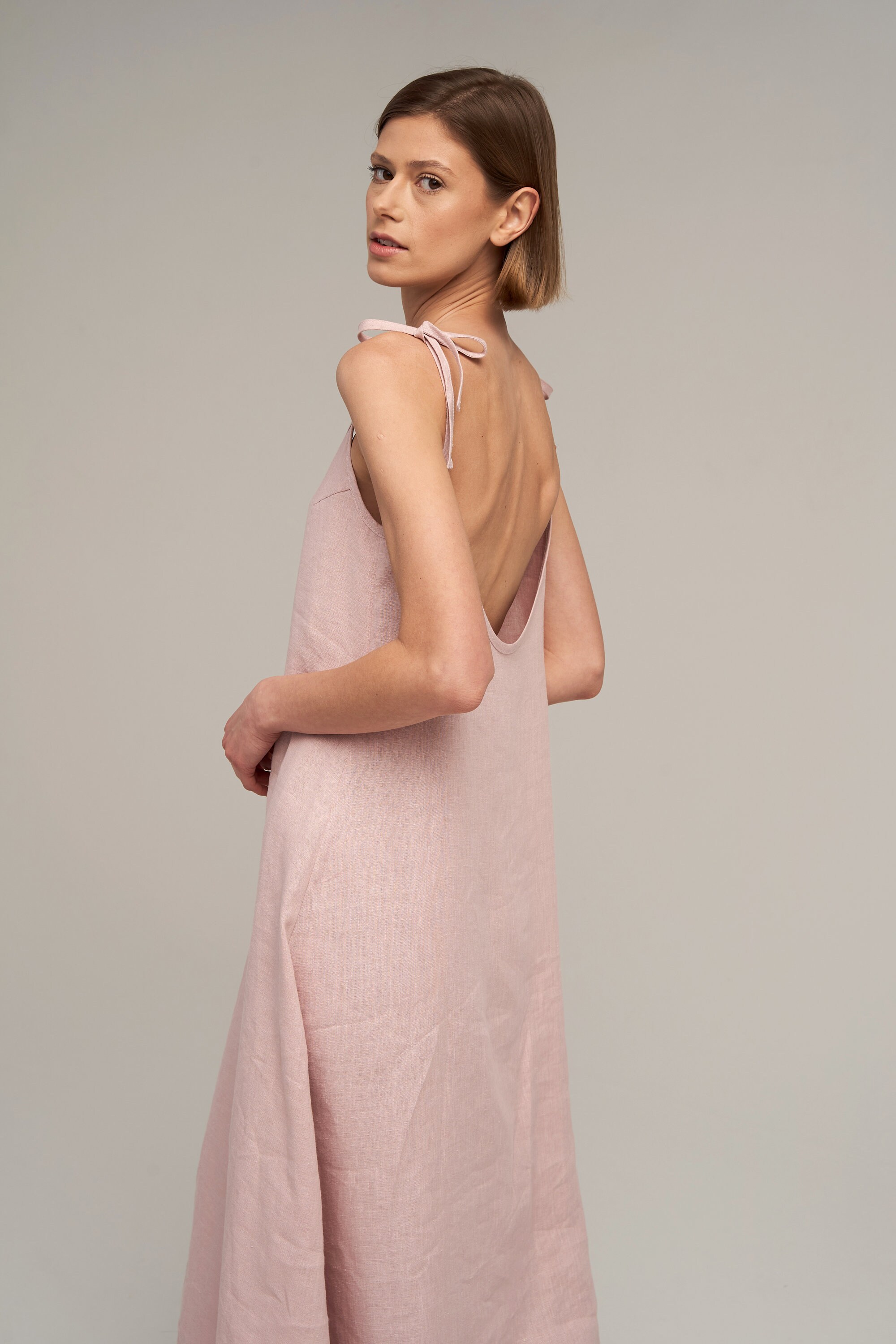 Open Back Linen Maxi Dress WINONA Long Linen Strap Dress | Etsy