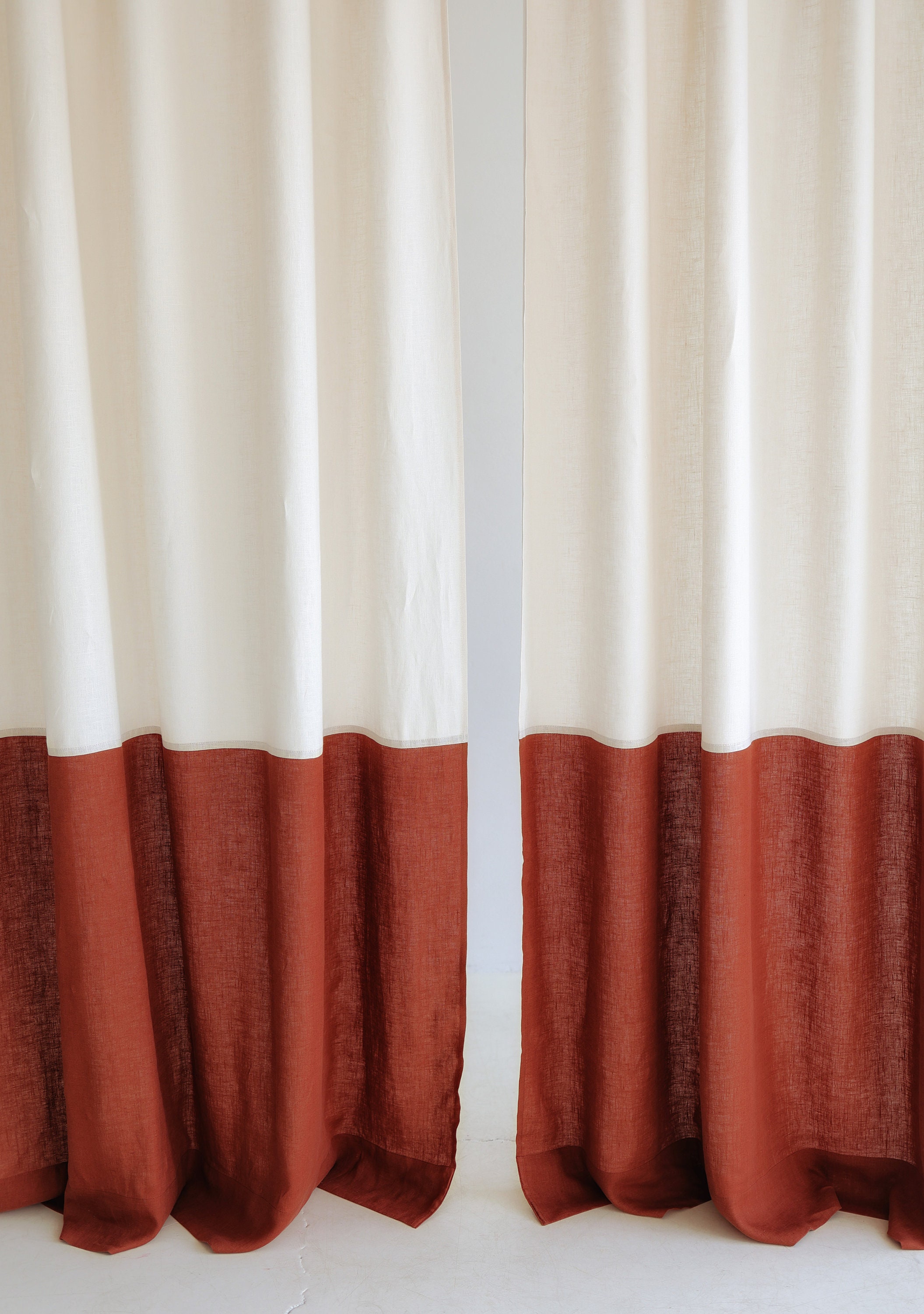 Set of 2 Linen Color Block Curtain Panels Rod Pocket - Etsy UK