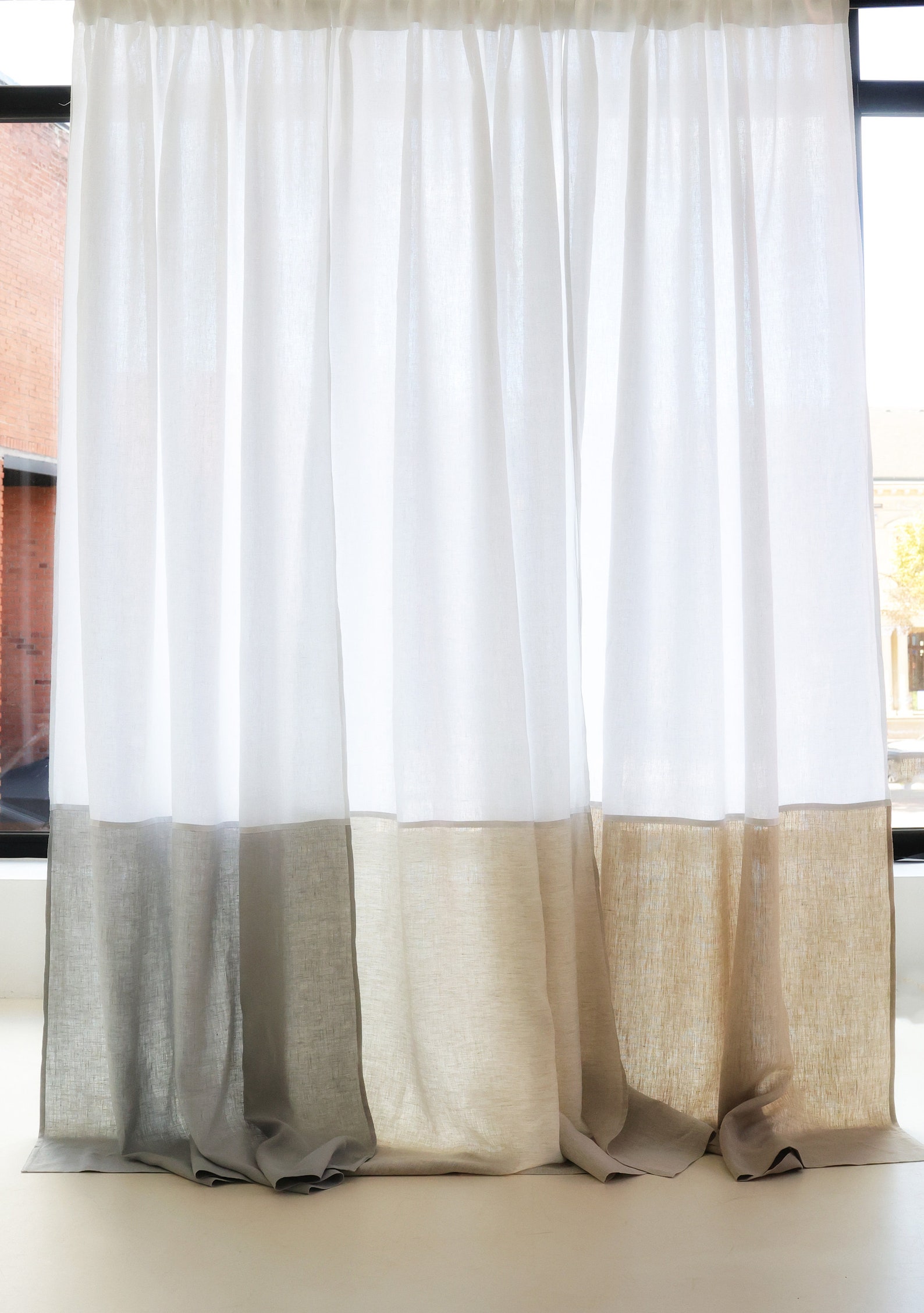 Set of 2 Linen Color Block Curtain Panels Rod Pocket - Etsy