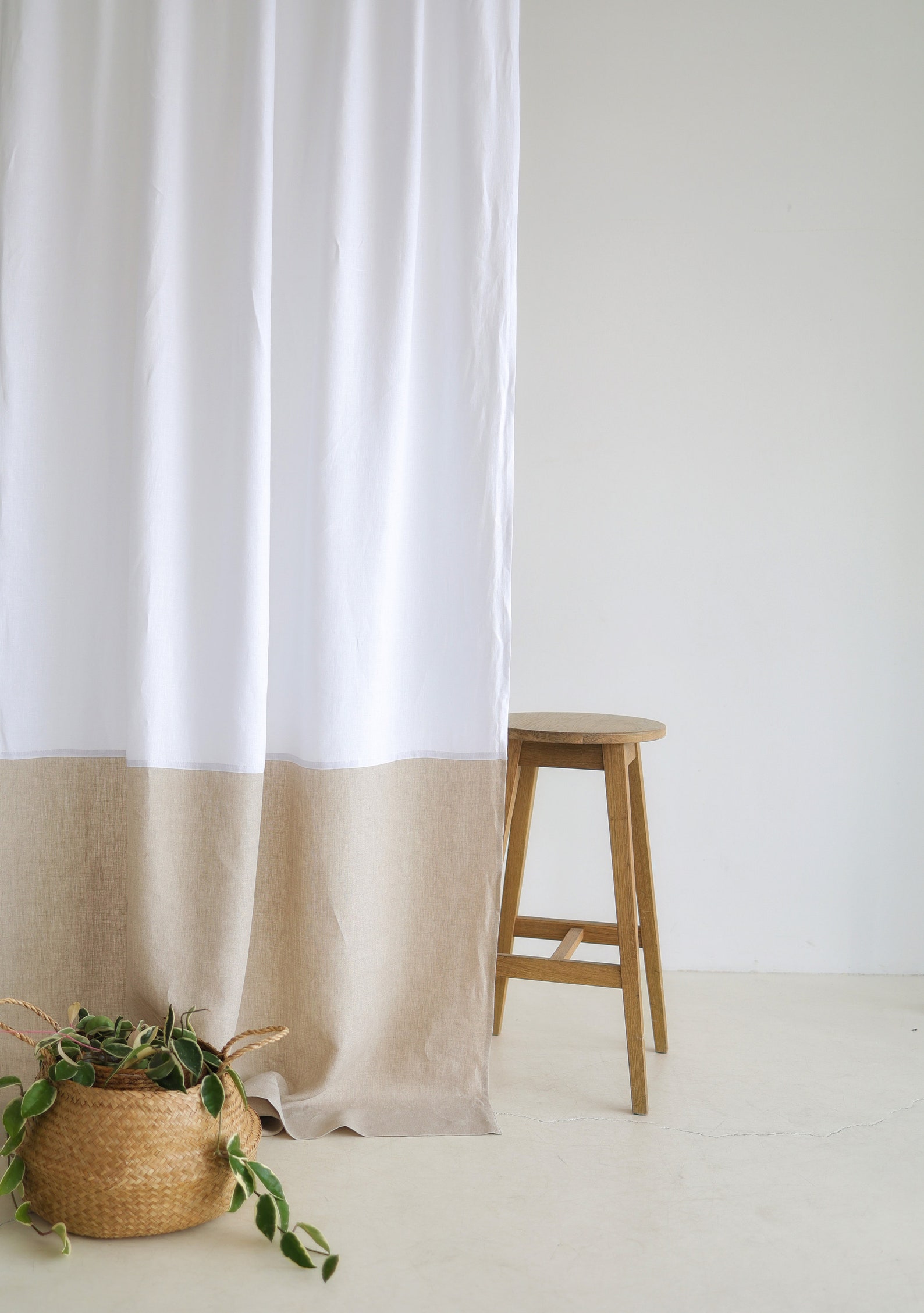 Set of 2 Linen Color Block Curtain Panels Rod Pocket - Etsy