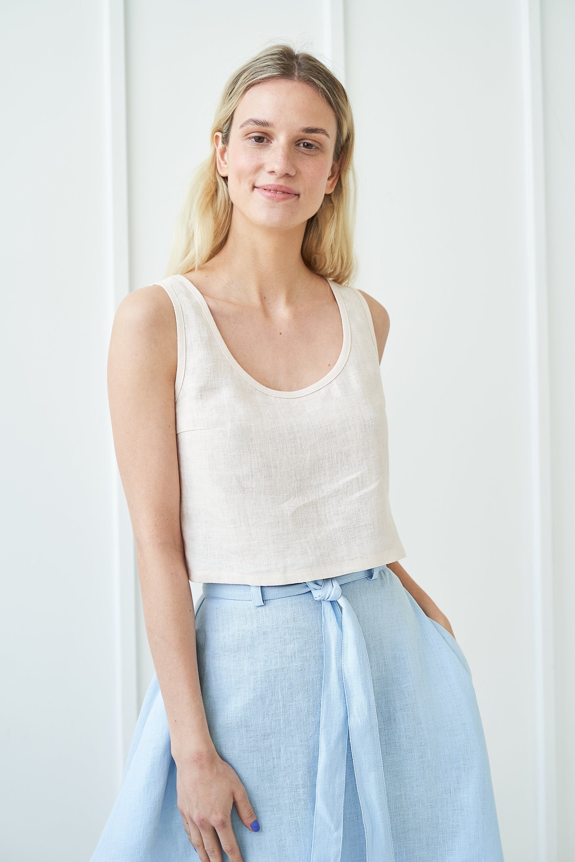 Linen crop top STELLA Linen tank top Linen sleeveless top | Etsy