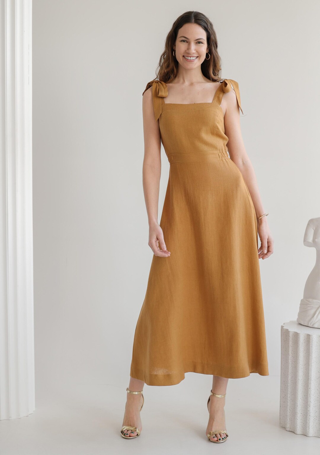 Linen Bridesmaid Dress PERLA, Tie Strap Dress, Simple Bridesmaid Dress ...