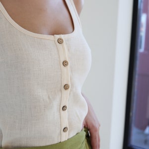 Button Front Linen Top BRIA, Linen Tank Top, Tank Tops for Woman, Linen ...