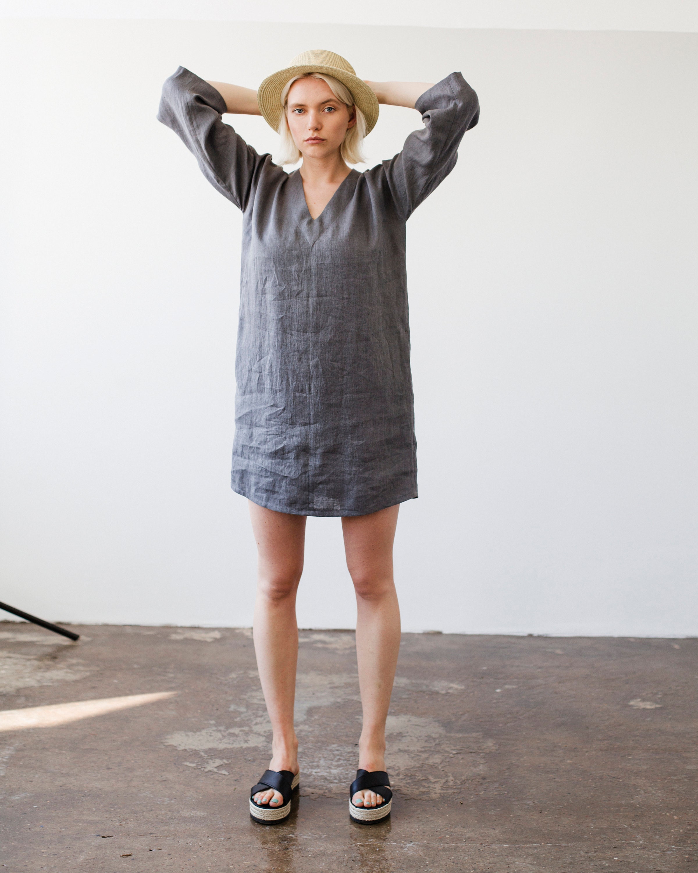 V neck tunic FRANCES Linen tunic dress Long sleeve linen | Etsy