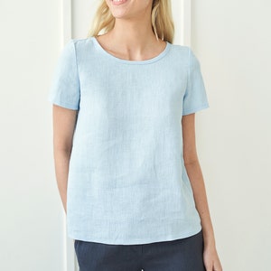 Linen Back Fold Detail Shirt OLIVIA, Short Sleeve Linen Shirt for Women ...