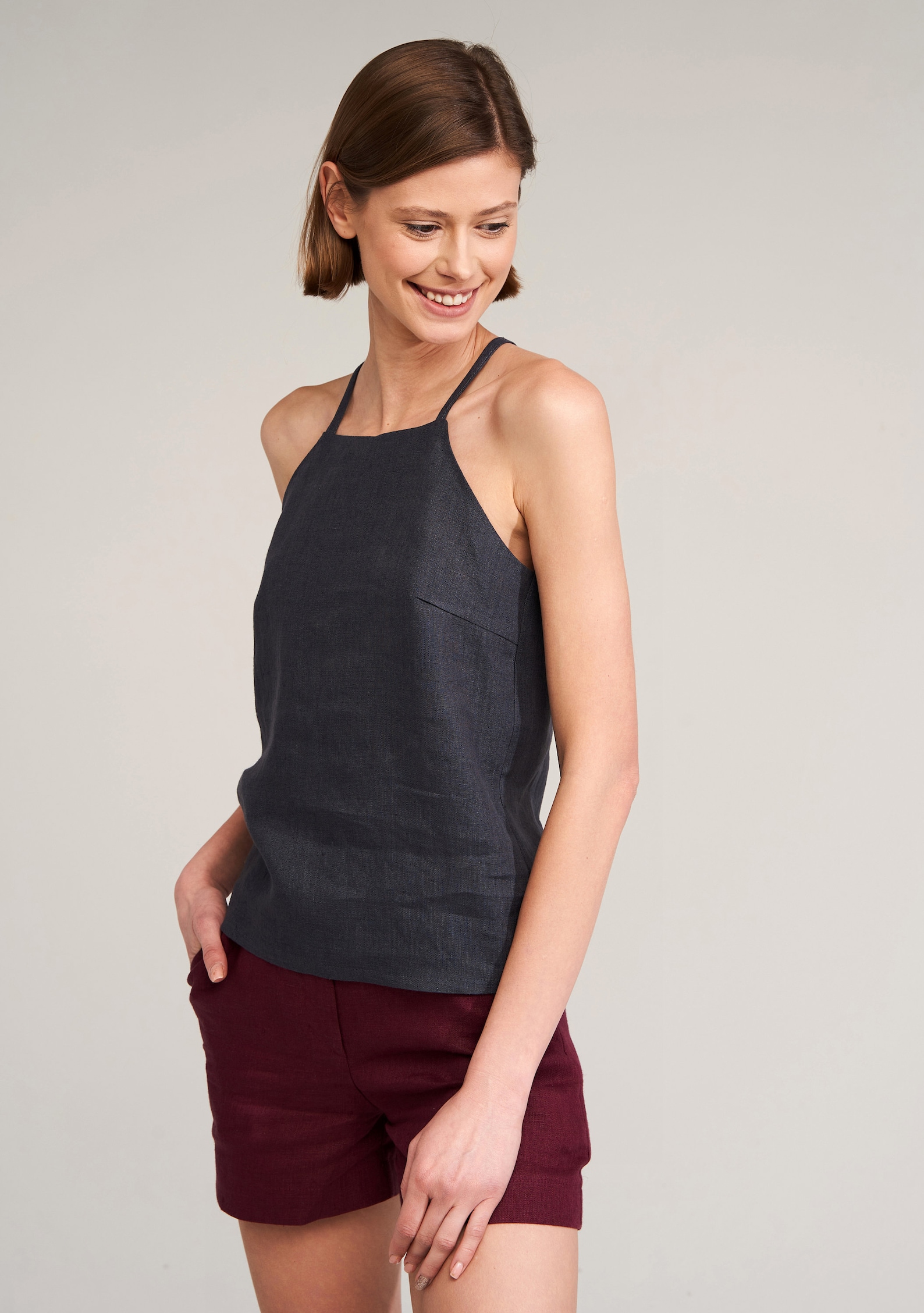 Linen Strap Top KAYLA Halter Neck Linen Top Double Linen | Etsy