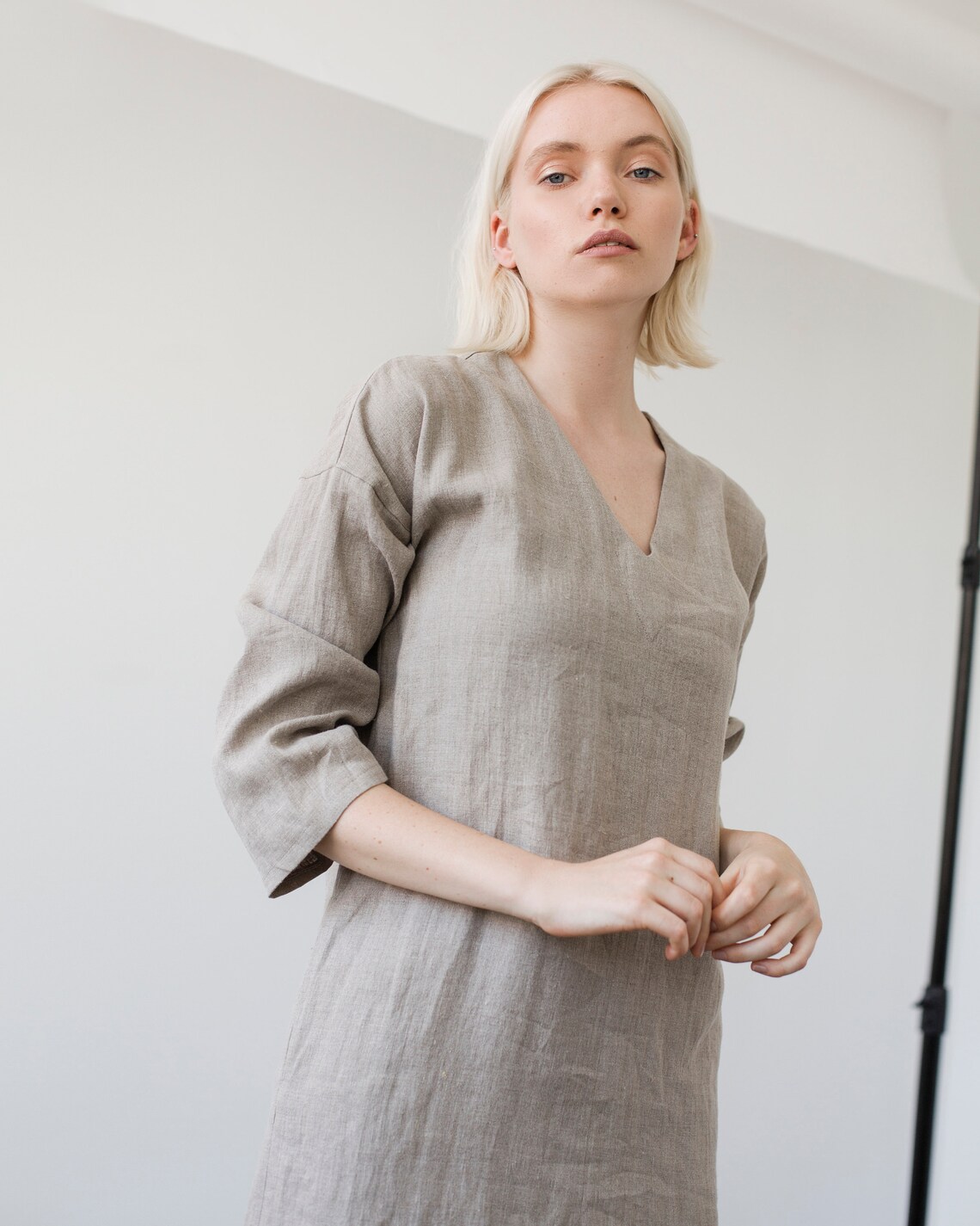 V neck tunic FRANCES Linen tunic dress Long sleeve linen | Etsy