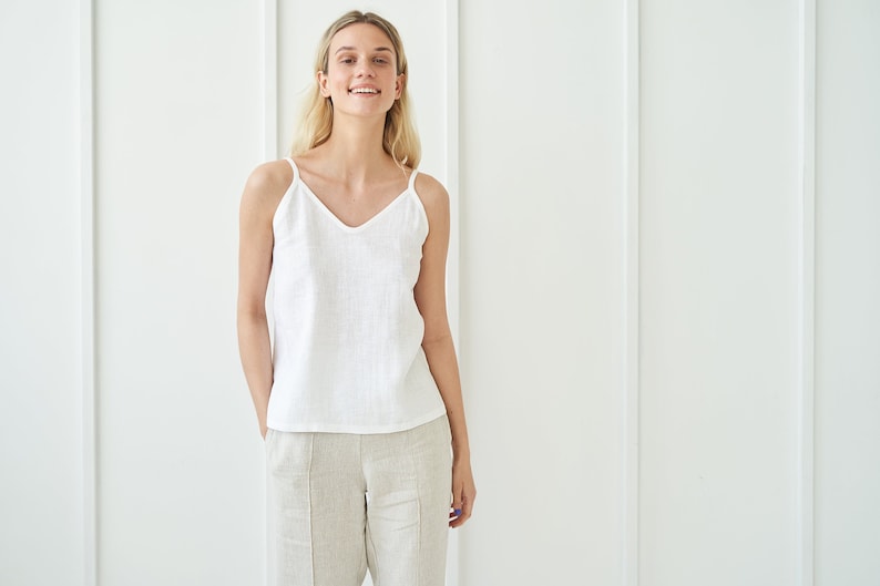 Linen Top IVY Linen Tank White Linen Tank Top Spaghetti | Etsy