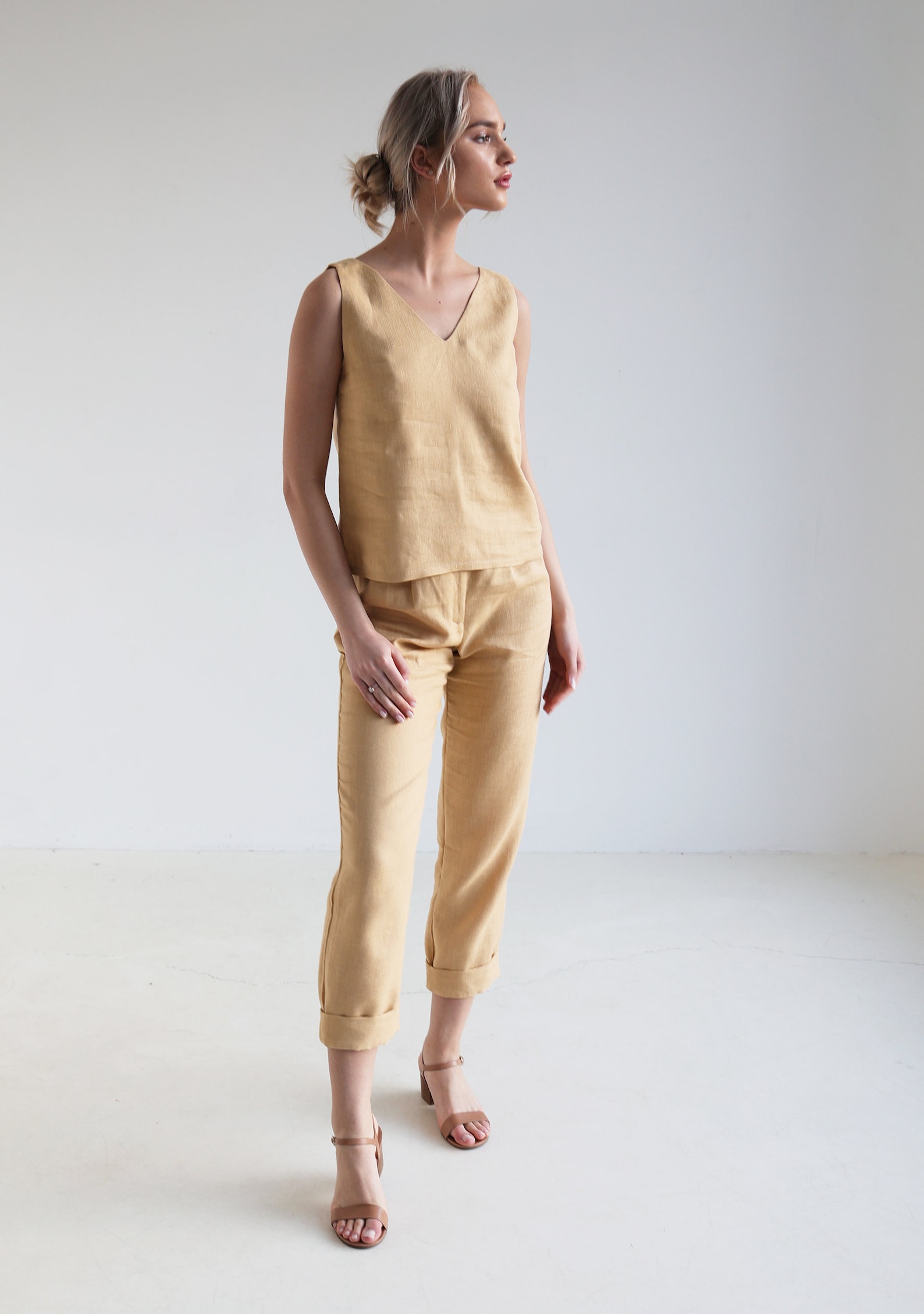 V Neck Linen Top CARRIE, Sleeveless Summer Blouse, Linen Tank Top ...