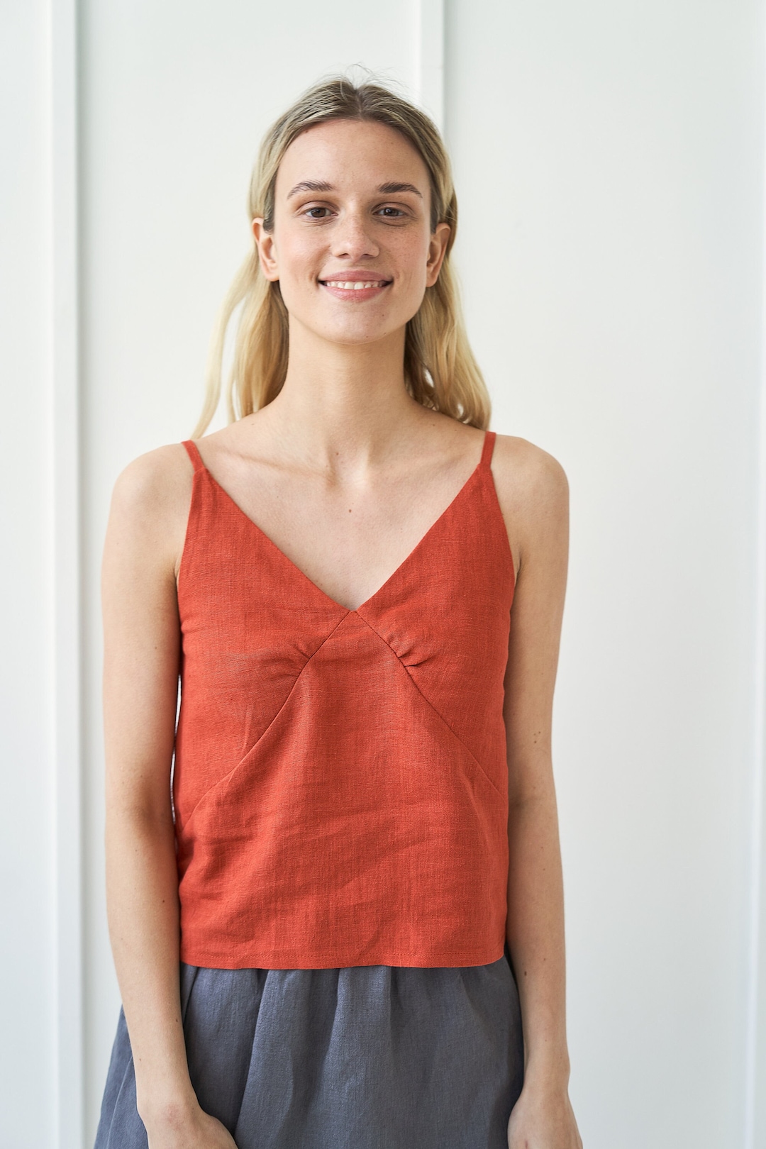 Linen Crop Top VIOLA: Handmade Sleeveless Tank With Spaghetti Straps - Etsy