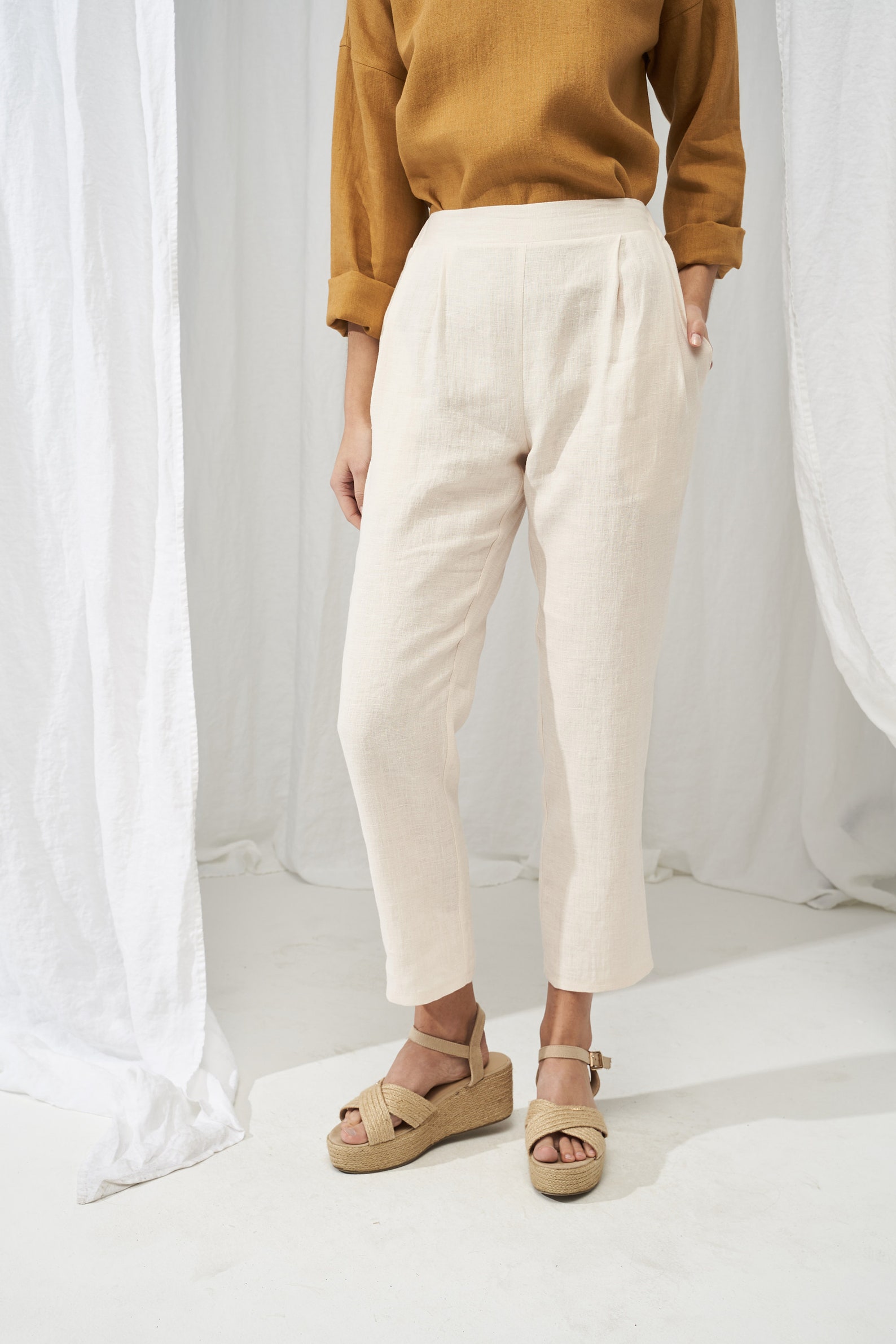 Elastic Waist Linen Pants LETICIA Tapered Linen Pants for - Etsy