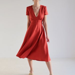 Deep V Neck Linen Dress SICILY, Cup Sleeve Linen Dress, Tailored Dress ... Deep V Neck Linen Dress SICILY, Cup Sleeve Linen Dress, Tailored Dress ...