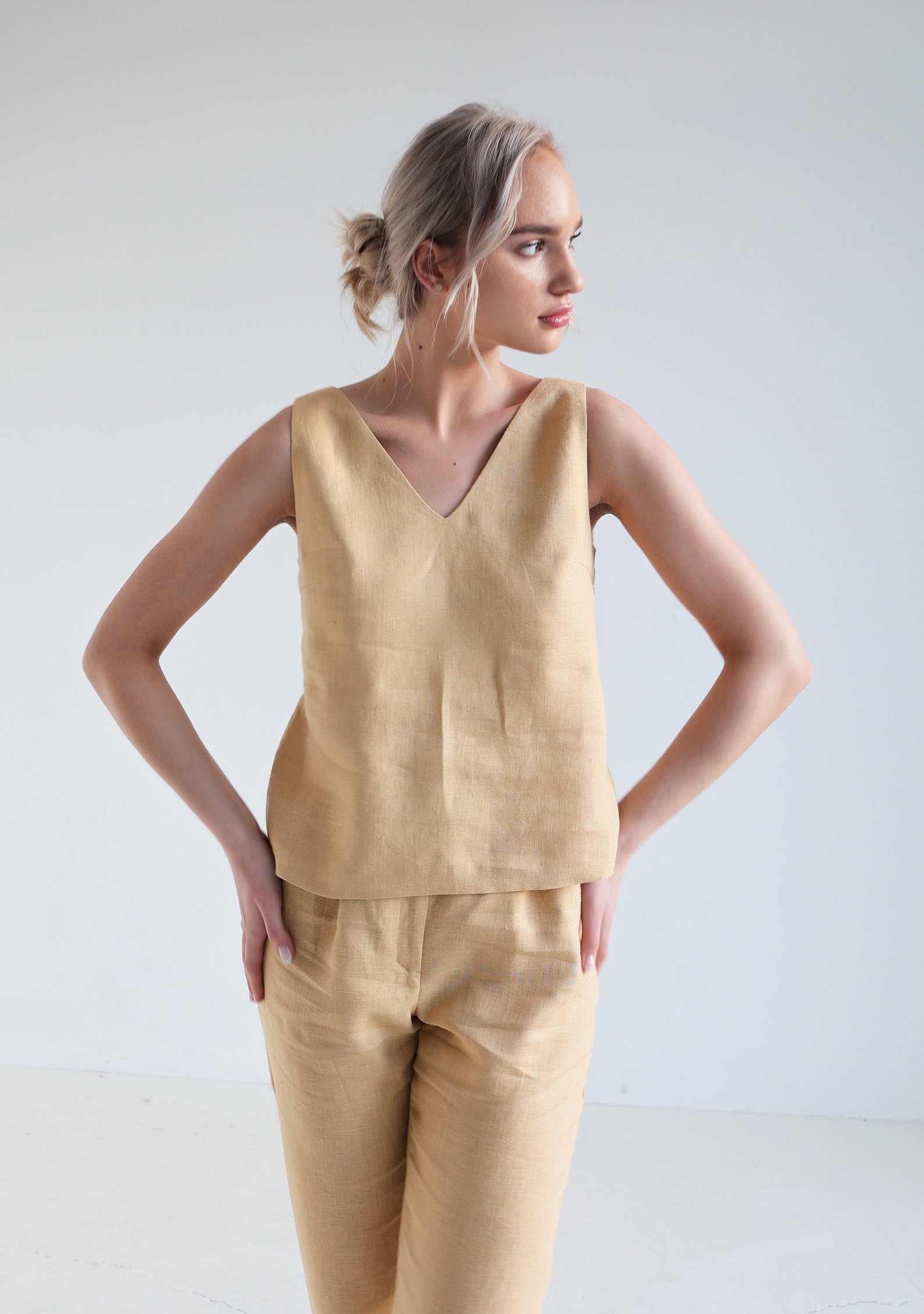 V Neck Linen Top CARRIE, Sleeveless Summer Blouse, Linen Tank Top ...