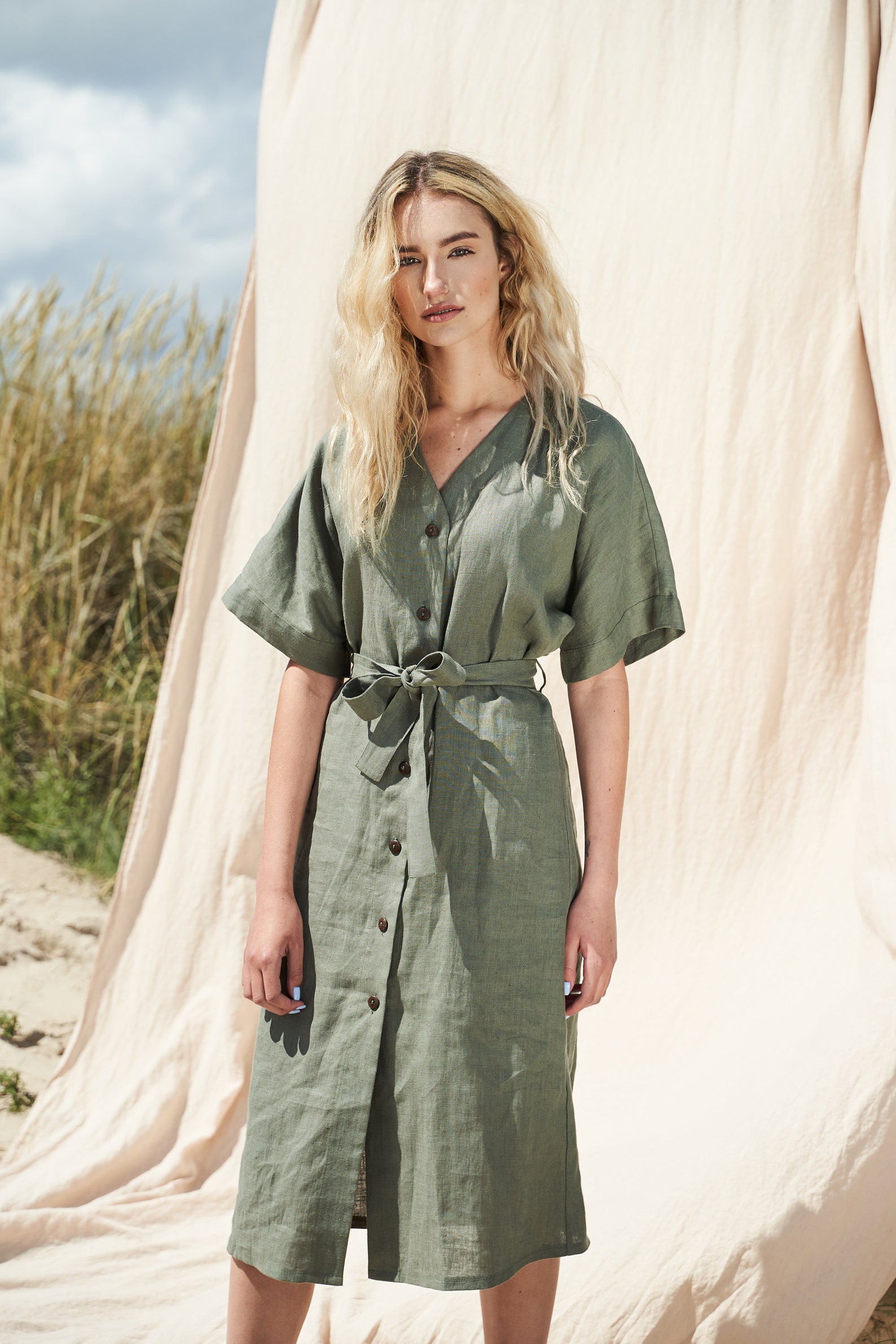 Linen Robe Dress HARPER Linen Midi Dress Softened Linen | Etsy